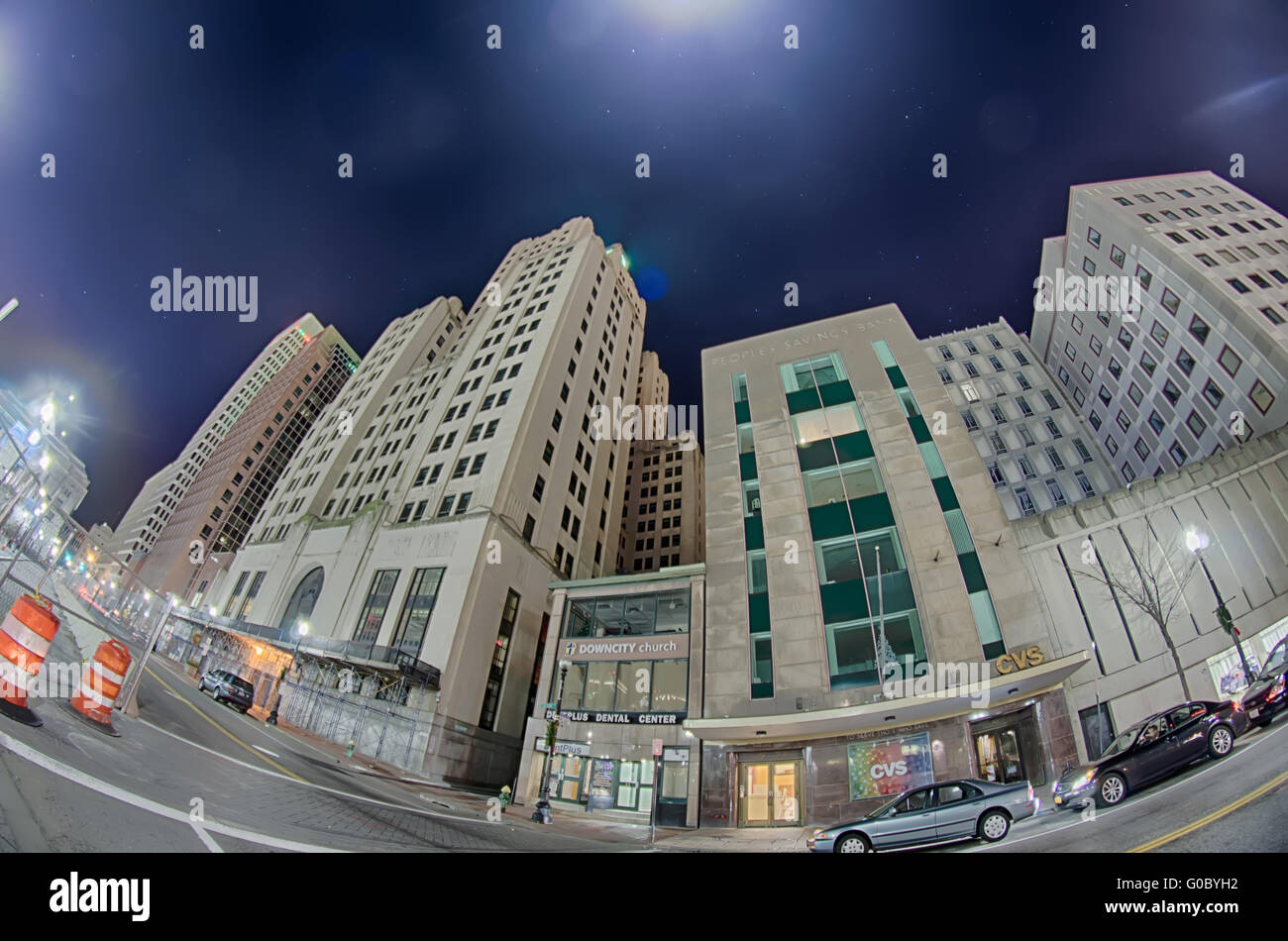skyline of providence rhode island skyline through a fisheye lense ...