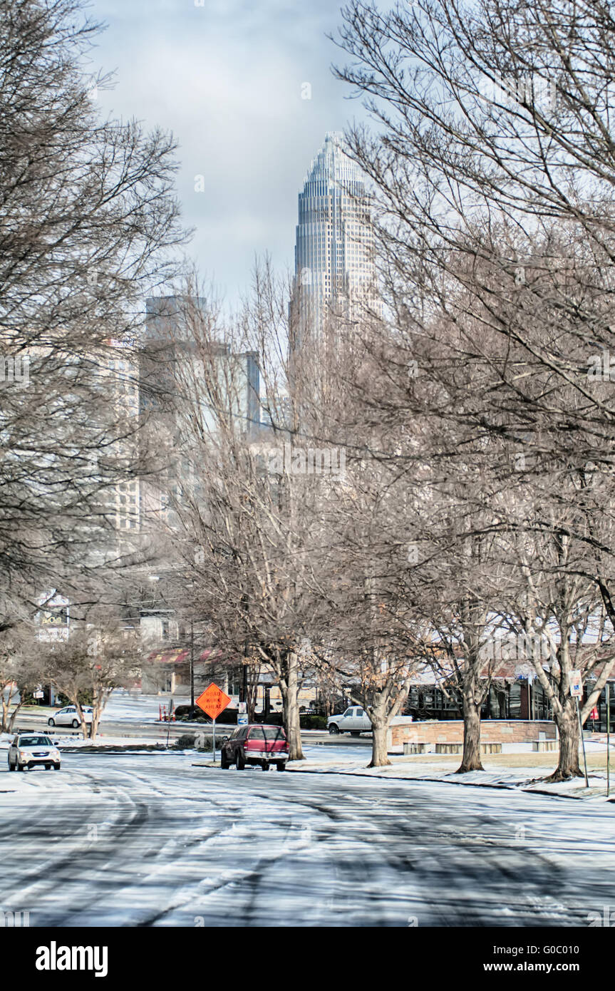 snow and ice covered city and streets of charlotte nc usa Stock Photo ...