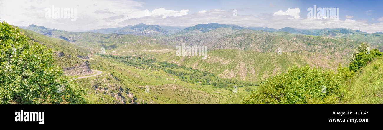 Scenic panorama of green landscape in mountainous Karabakh Stock Photo ...