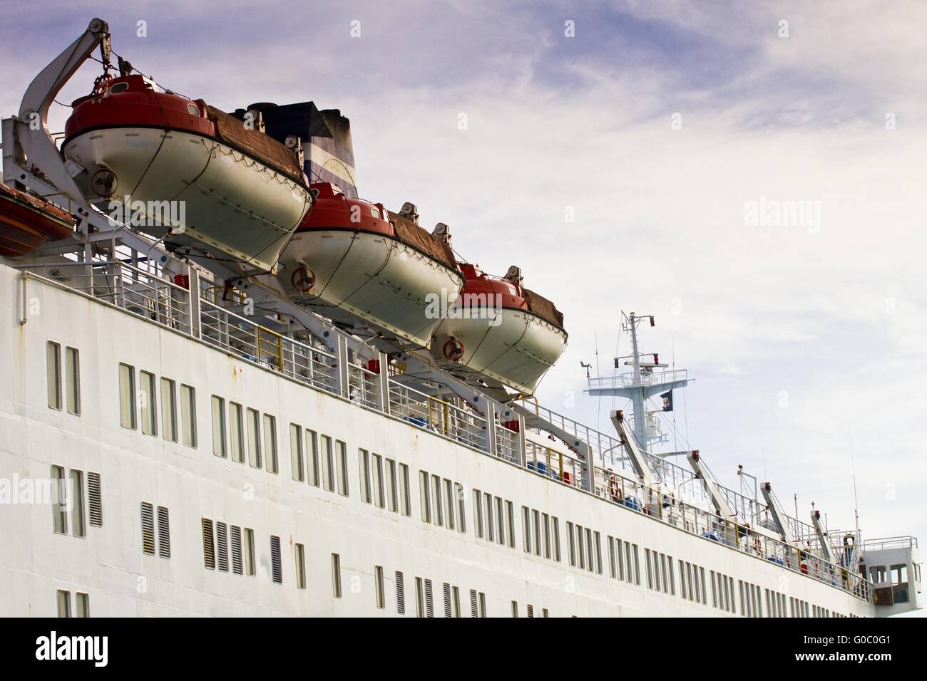 the lifeboats on large ship Stock Photo - Alamy