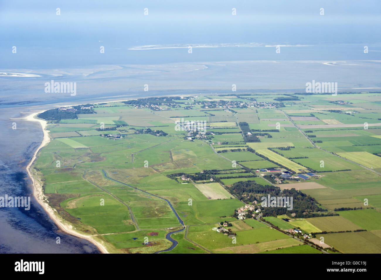 Aerial view from the Schleswig-Holstein Wadden Sea National Park ...