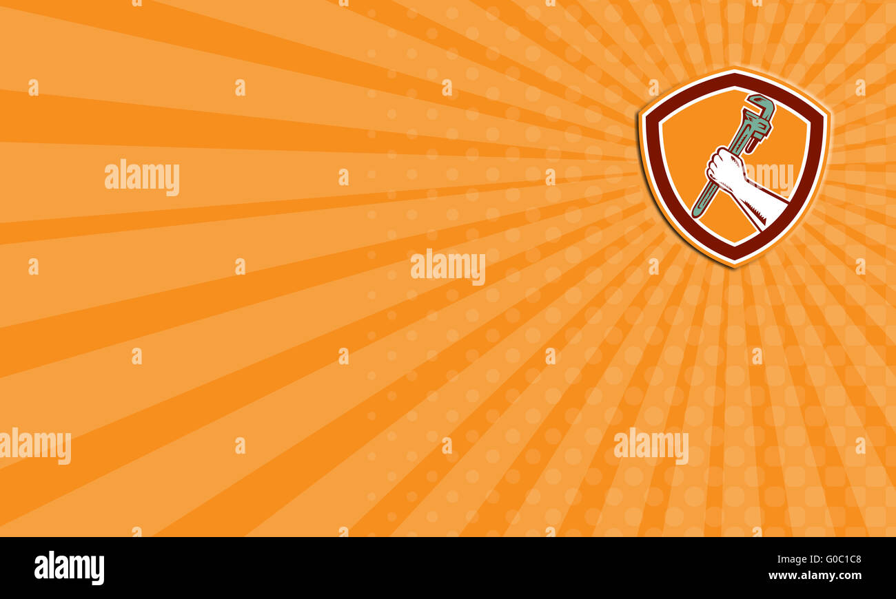 Business card Hand Holding Adjustable Wrench Shield Woodcut Stock Photo ...