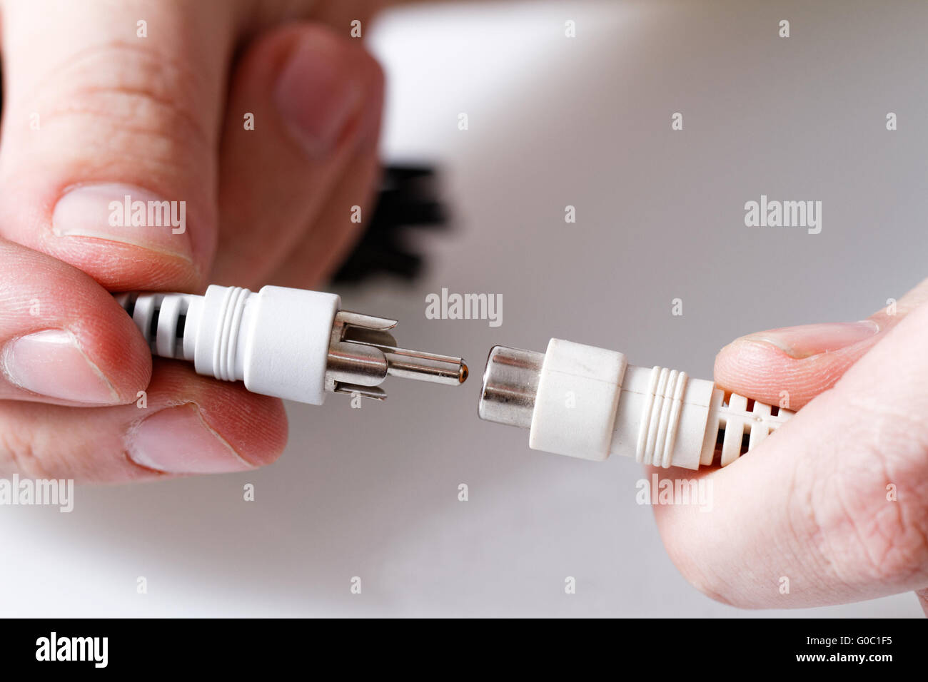 Close up photo of a RCA cable with withe background Stock Photo - Alamy