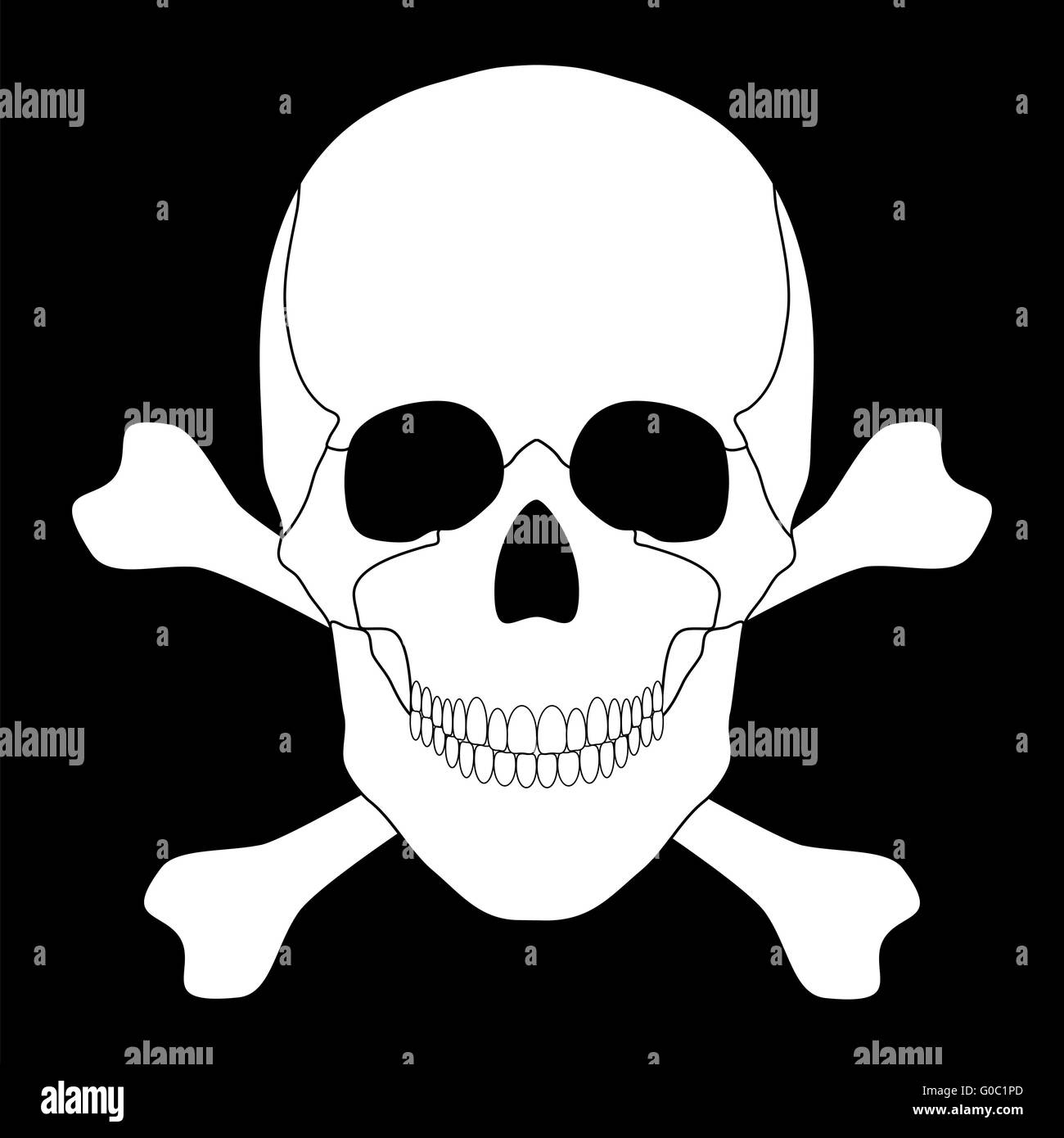 white skull and crossbones on a black background Stock Photo - Alamy