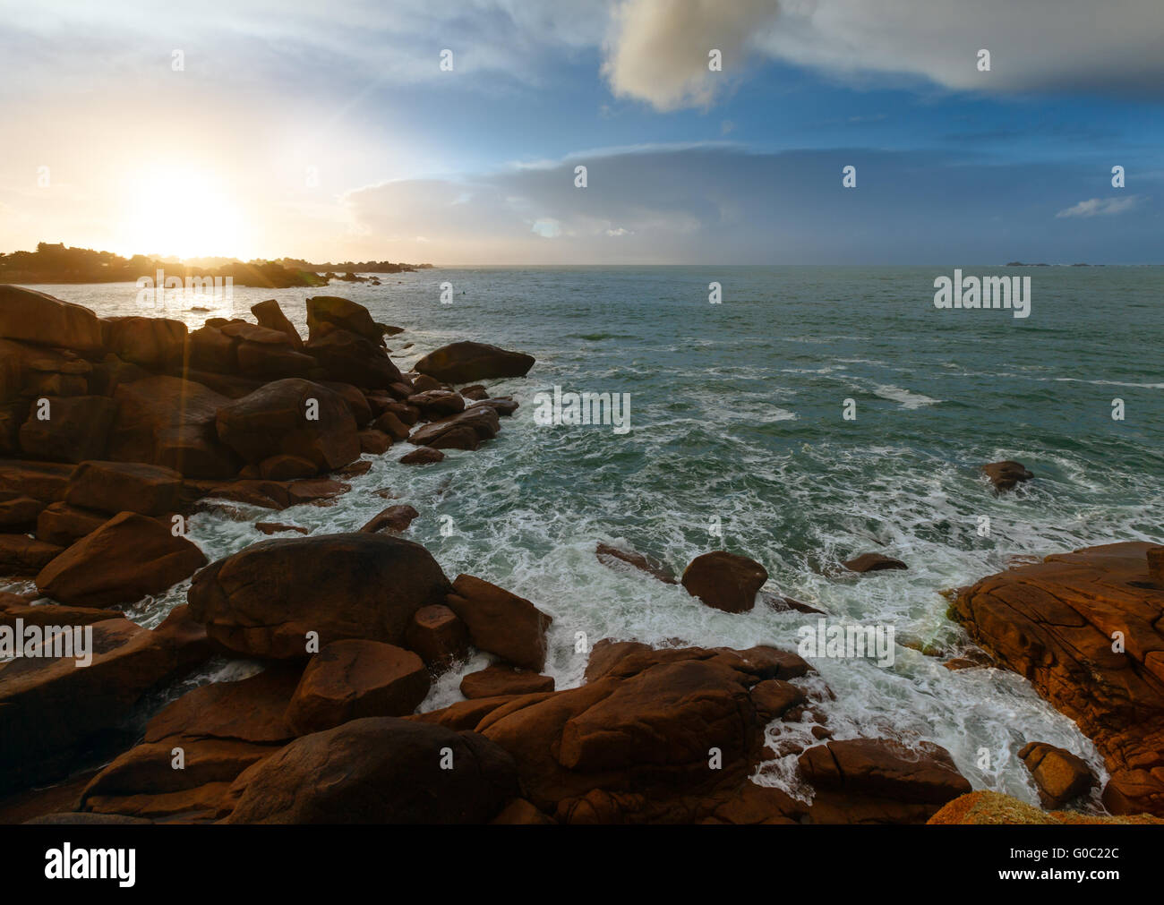 Ploumanach coast sunset view (Brittany, France Stock Photo - Alamy