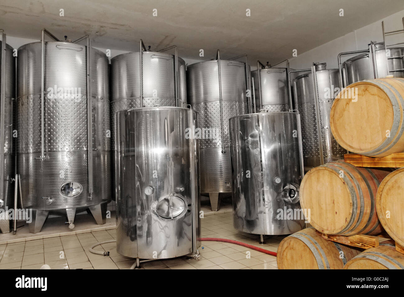 Photo of modern aluminum barrels in the winery Stock Photo - Alamy