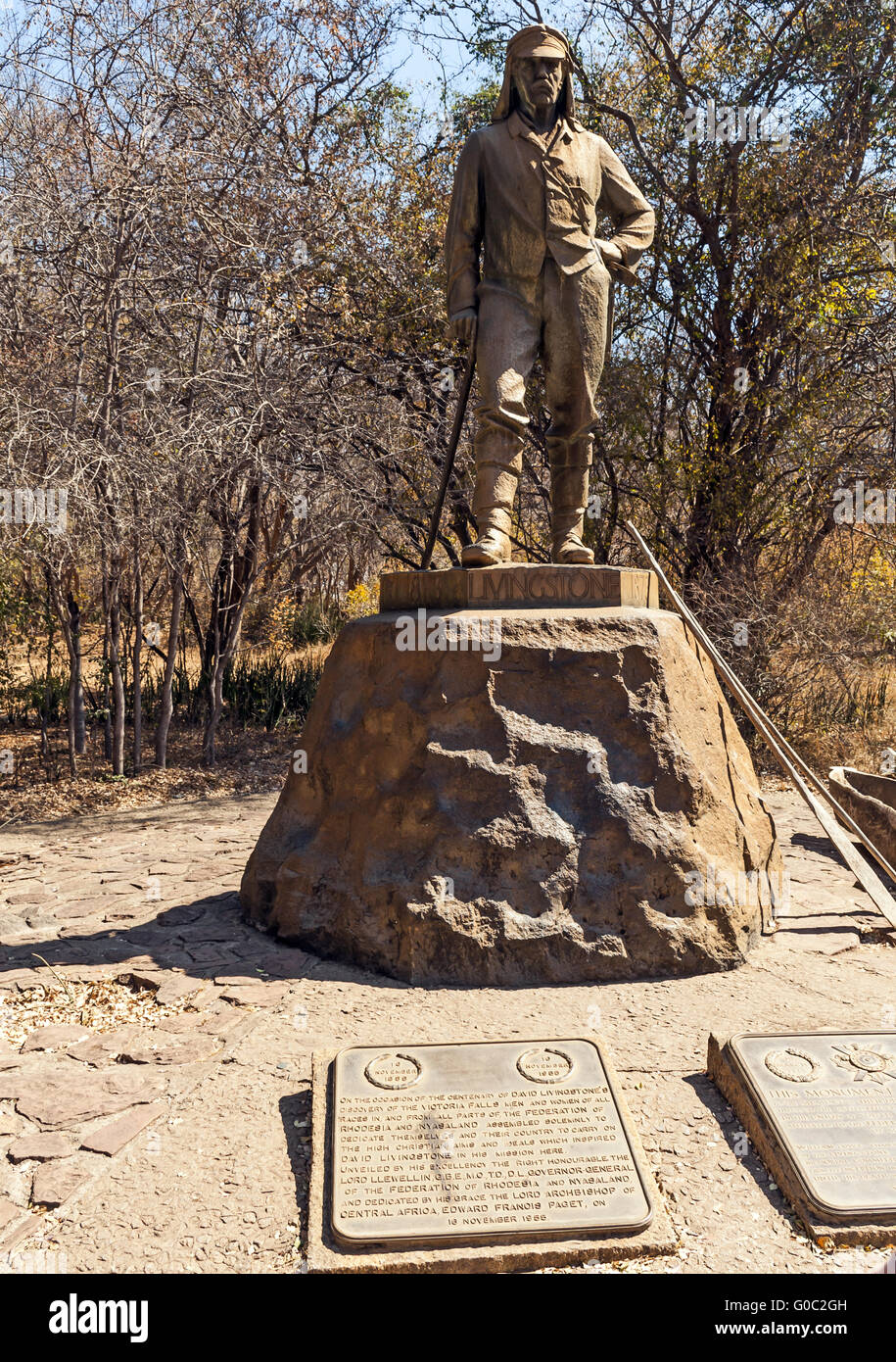 A statue of the famous explorer on the Zimbabwe side of Victoria Falls ...