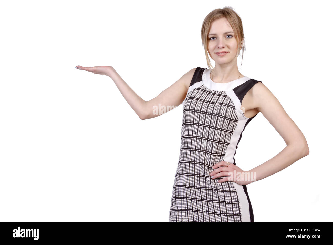 Beautiful young woman holding an imaginary object Stock Photo - Alamy