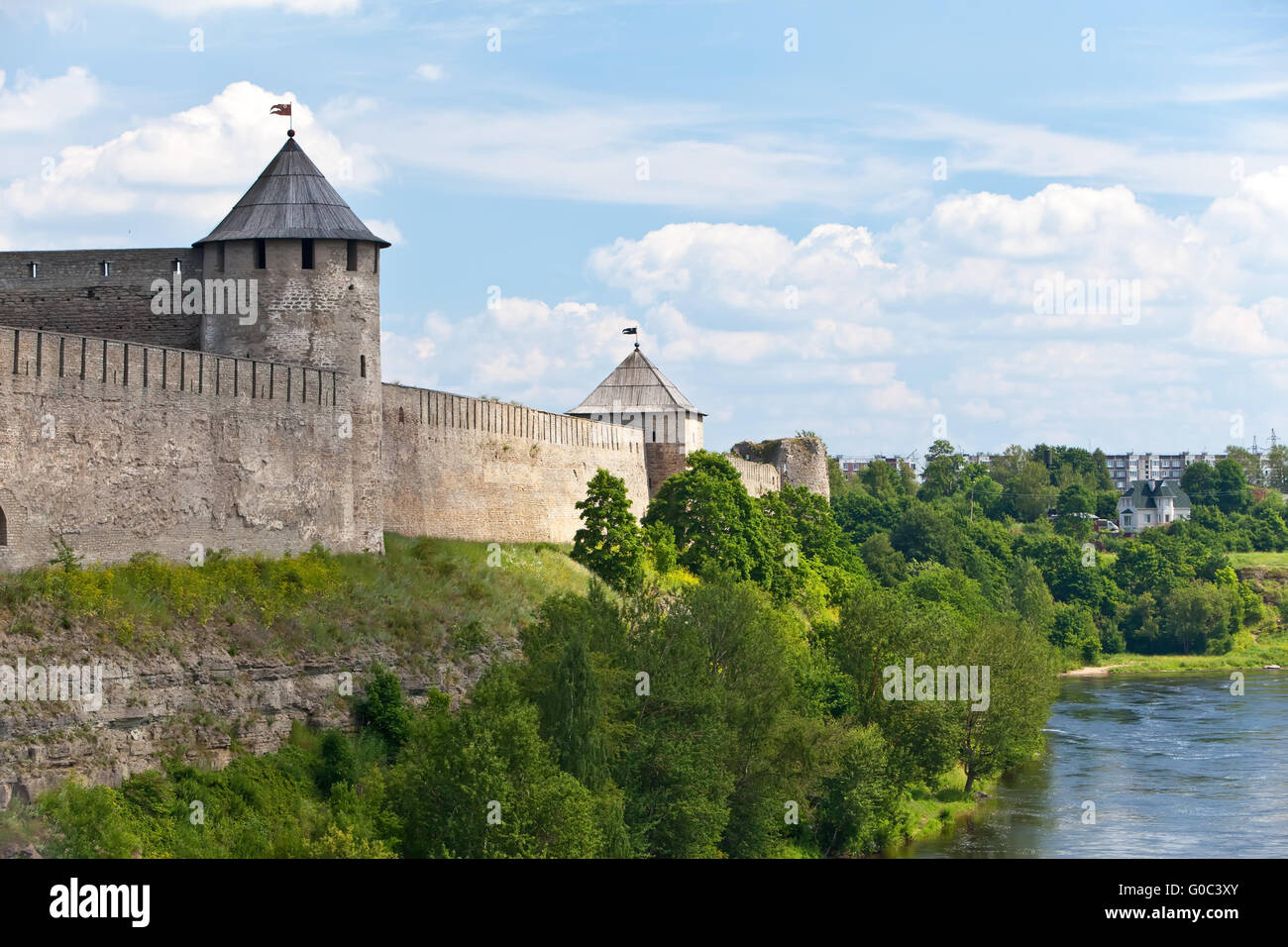 Ivangorod fortress at the border of Russia and Est Stock Photo - Alamy