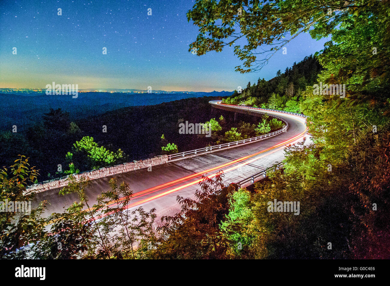 linn cove viaduct in blue ridge mountains at night Stock Photo - Alamy