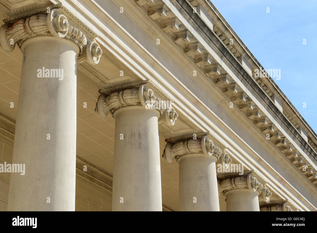 Stone Support Pillars with Blue Sky Background Stock Photo - Alamy