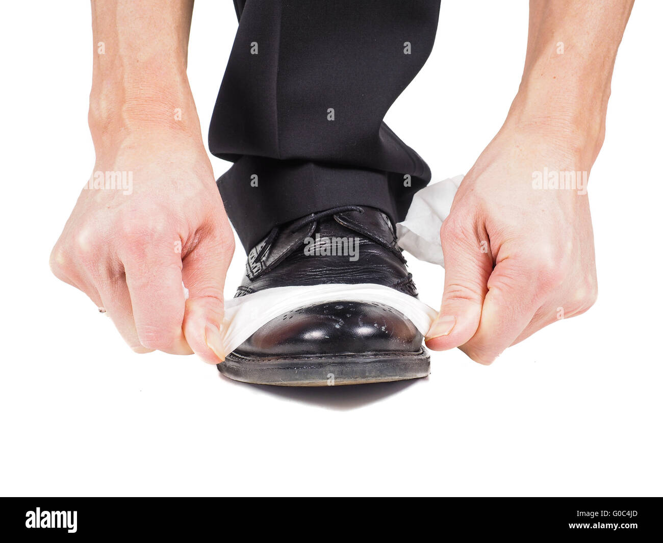 Shoe shining, black leather shoe Stock Photo - Alamy