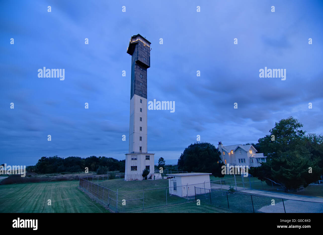 Charleston lighthouse at night located on Sullivan's Island in South ...