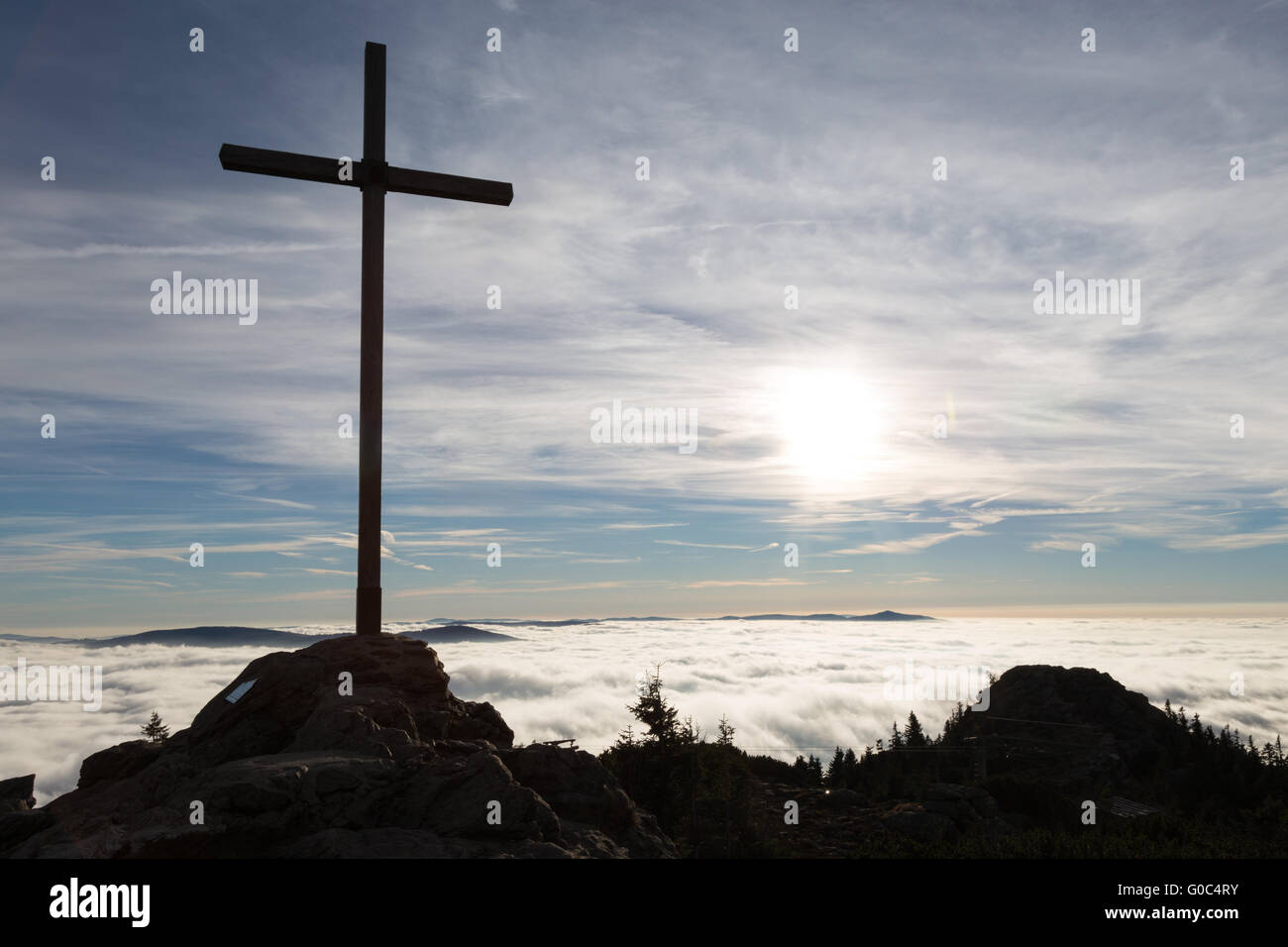 Summit cross of Mt. Grosser Arber Stock Photo - Alamy