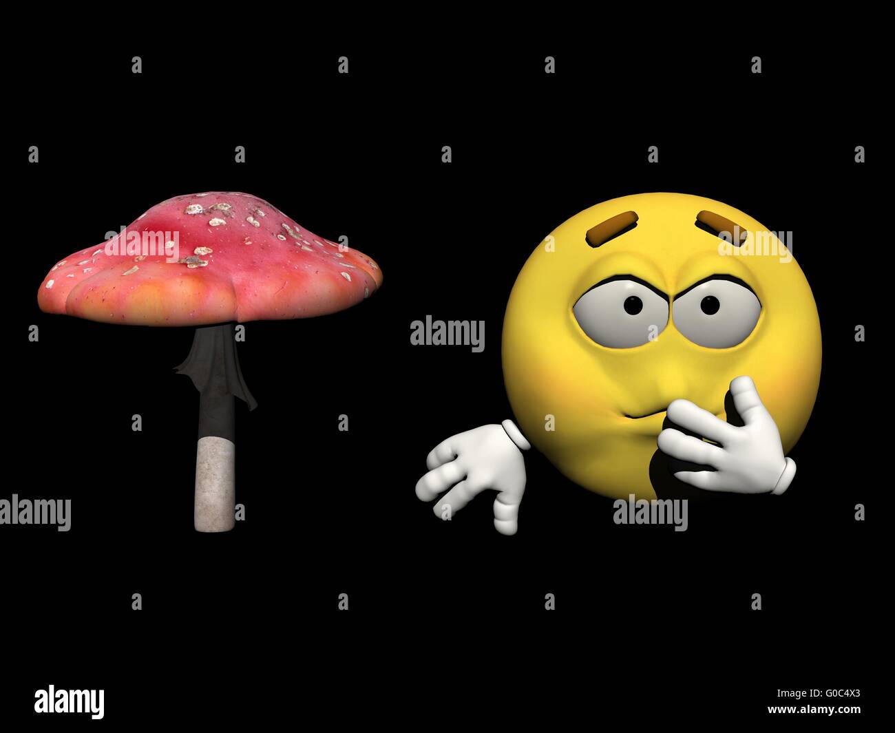 Emoticon sick person of a mushroom - 3d render Stock Photo - Alamy