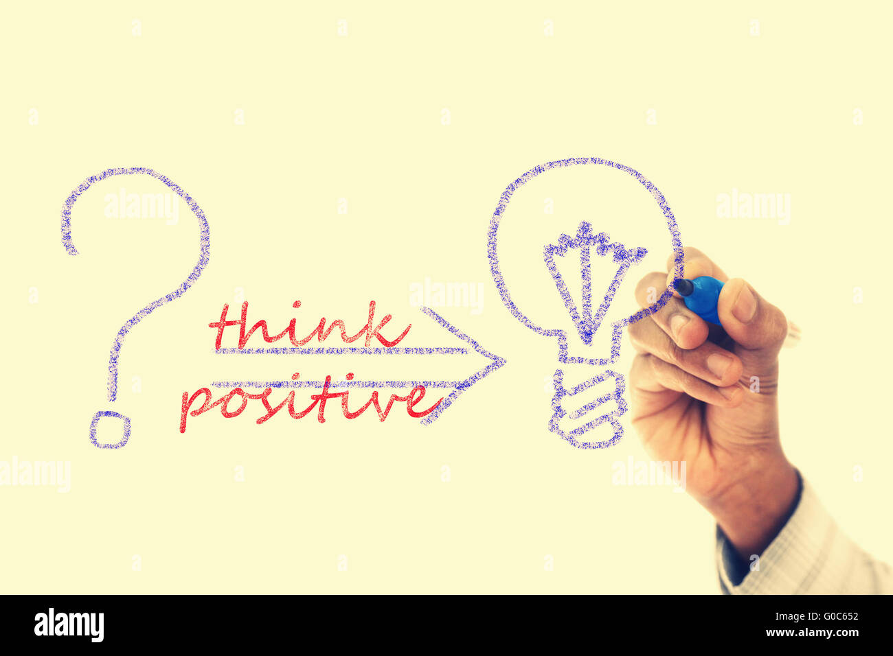 Think Positive written on transparent wipe board Stock Photo - Alamy
