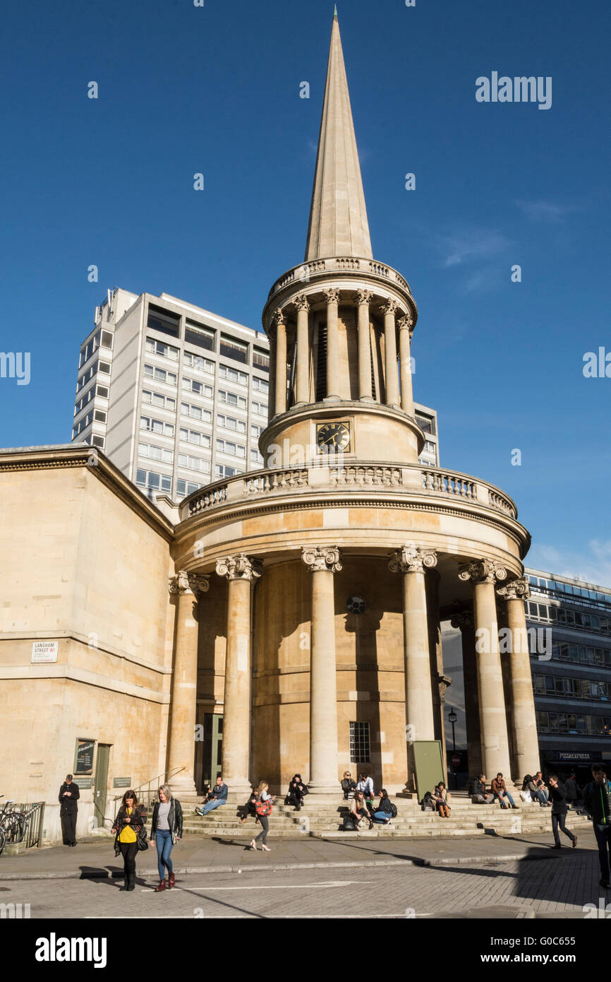 Exterior of All Souls Church on Langham Place in London's West End, UK ...