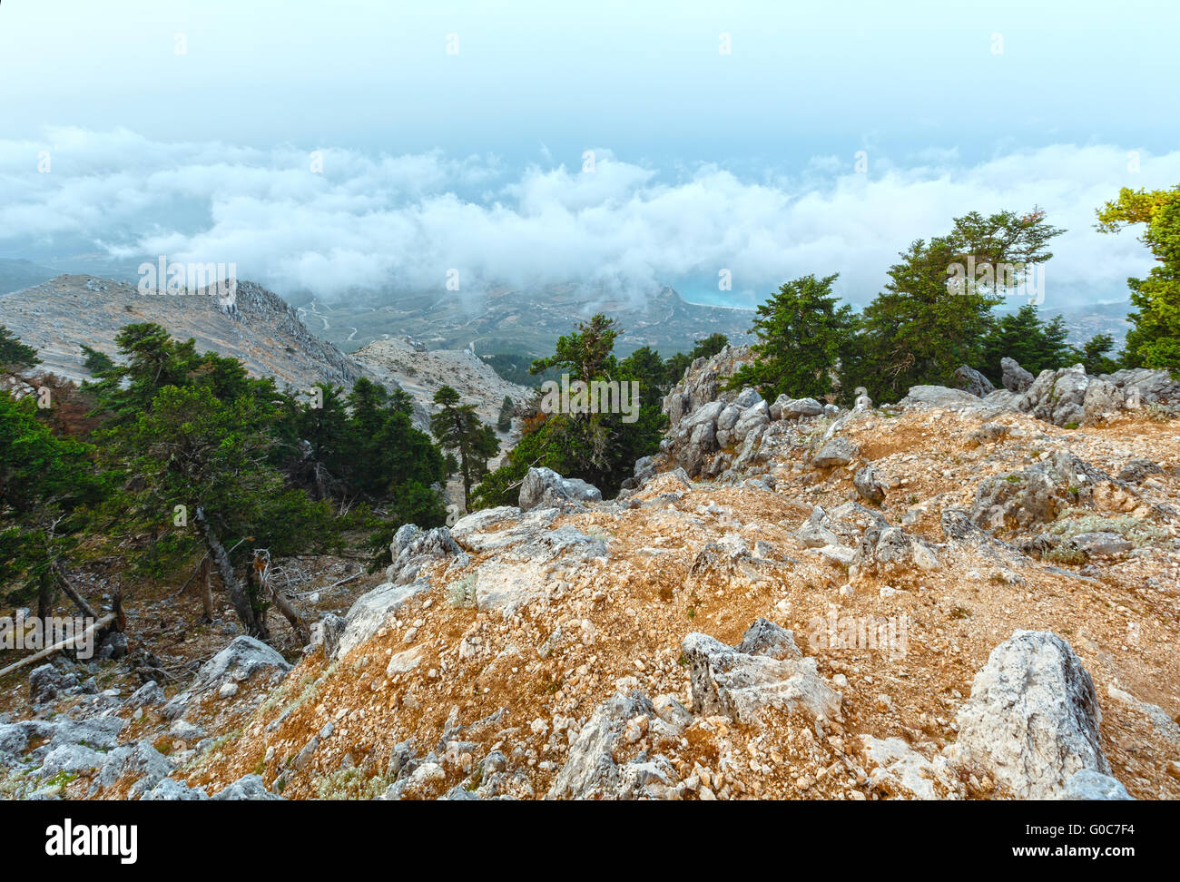 Summer morning cloudy top view of Mount Aenos (Kefalonia, Greece Stock ...