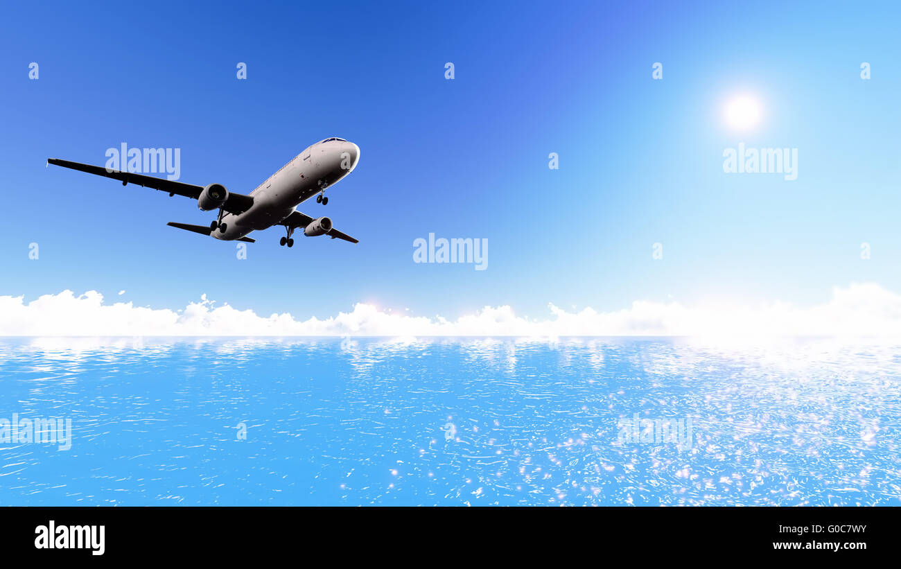 Airplane over the sea Stock Photo - Alamy