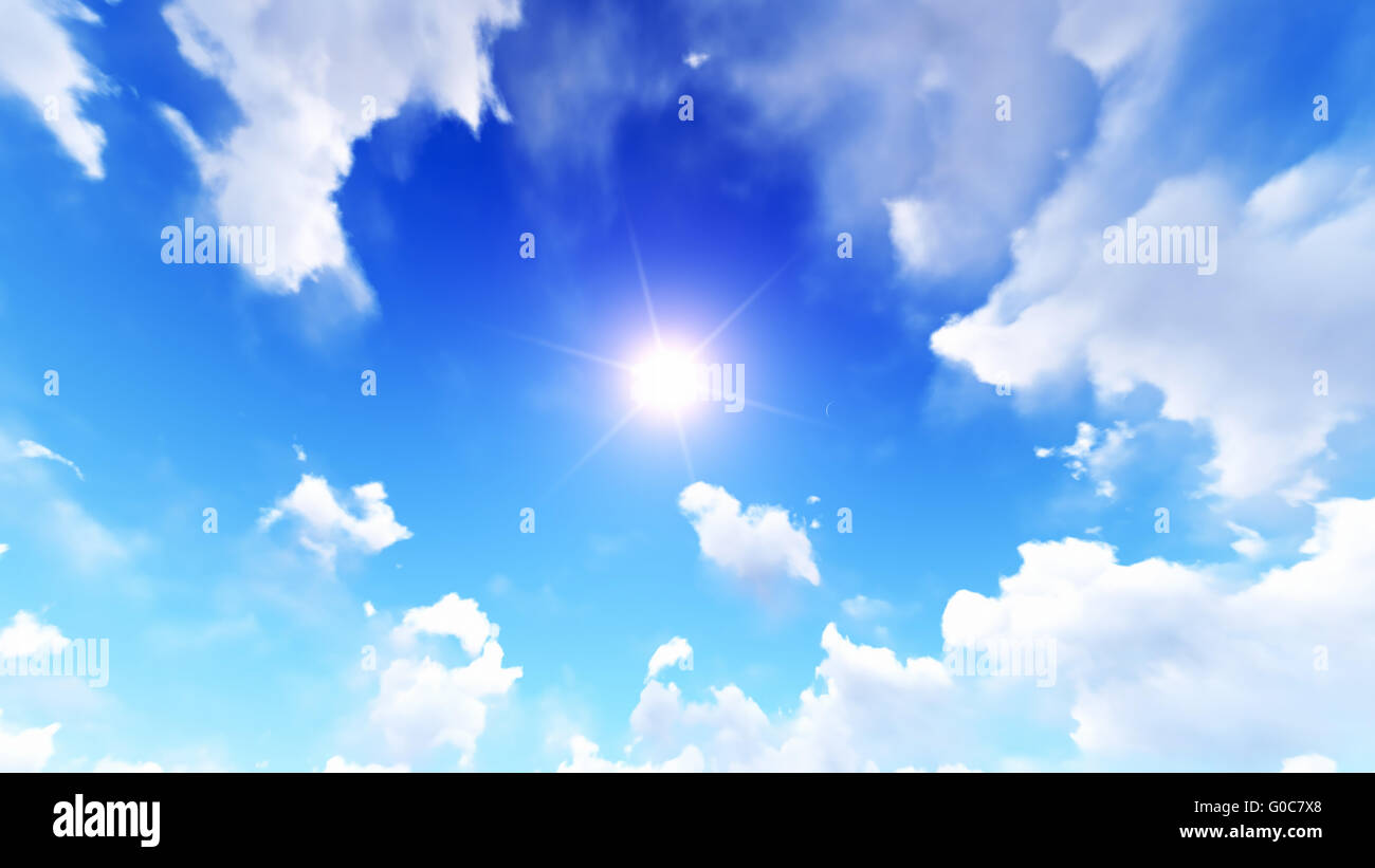 Sun in the blue cloudy sky Stock Photo - Alamy