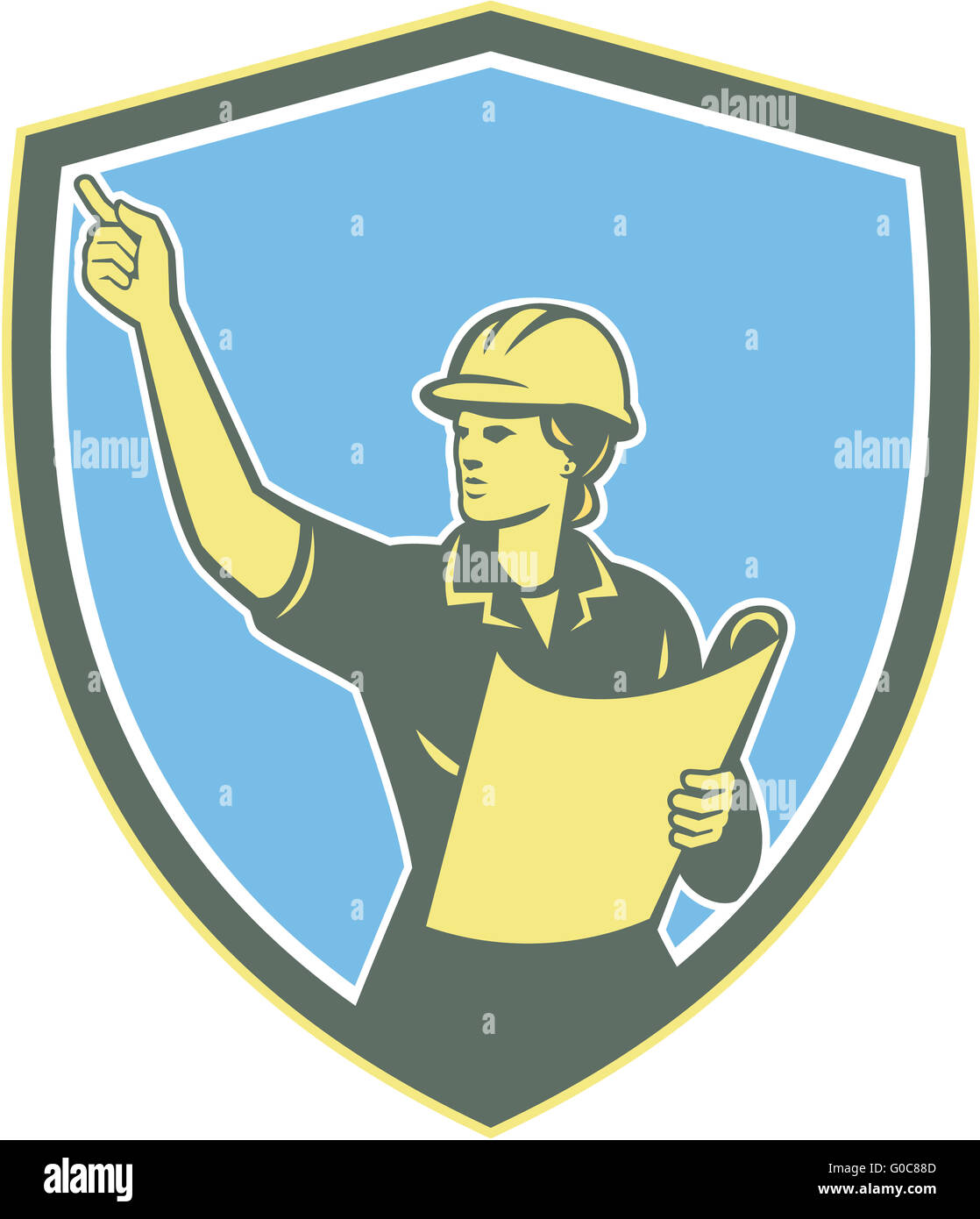 Female Construction Worker Engineer Shield Retro Stock Photo - Alamy