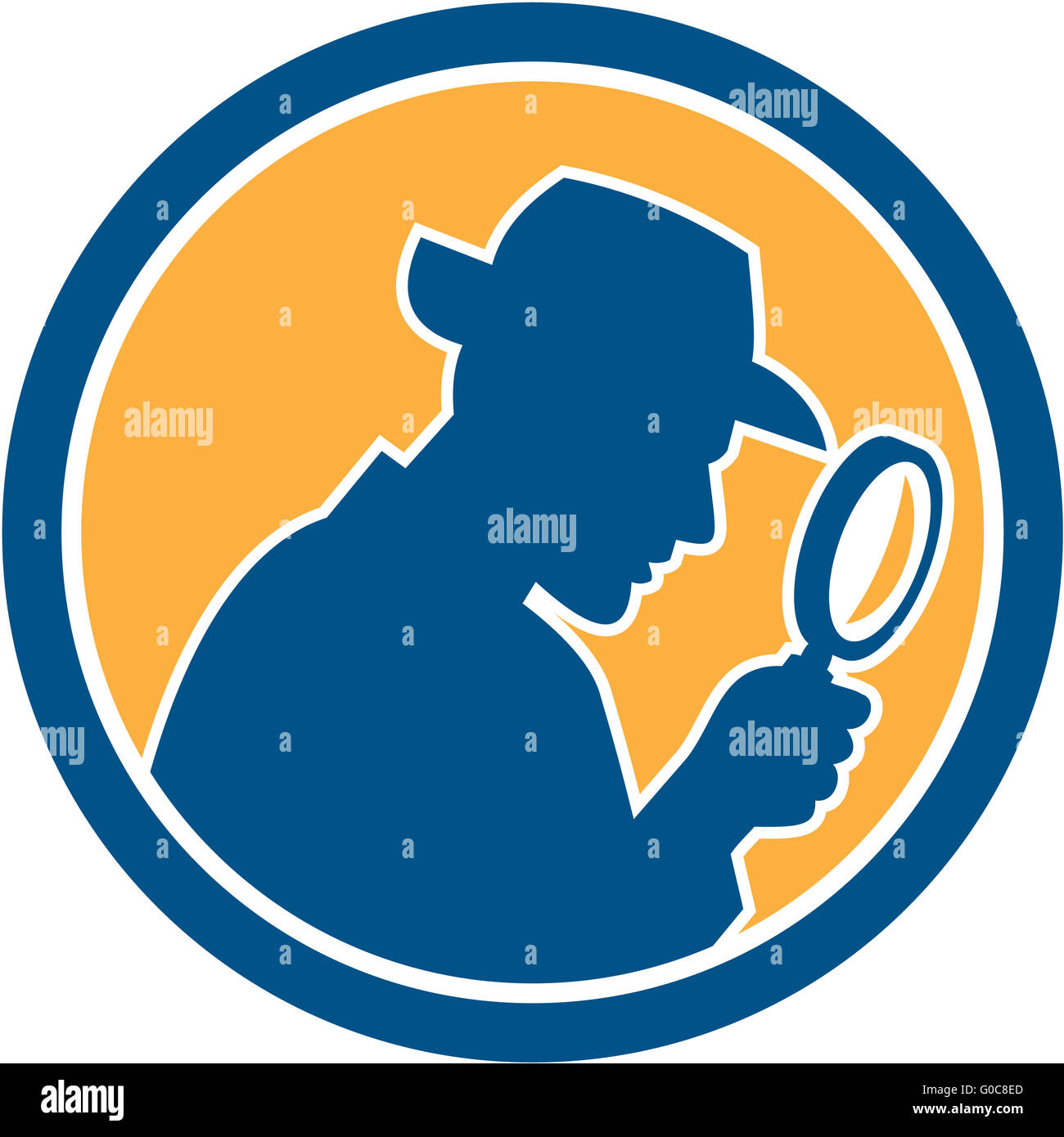 Detective Holding Magnifying Glass Circle Retro Stock Photo - Alamy