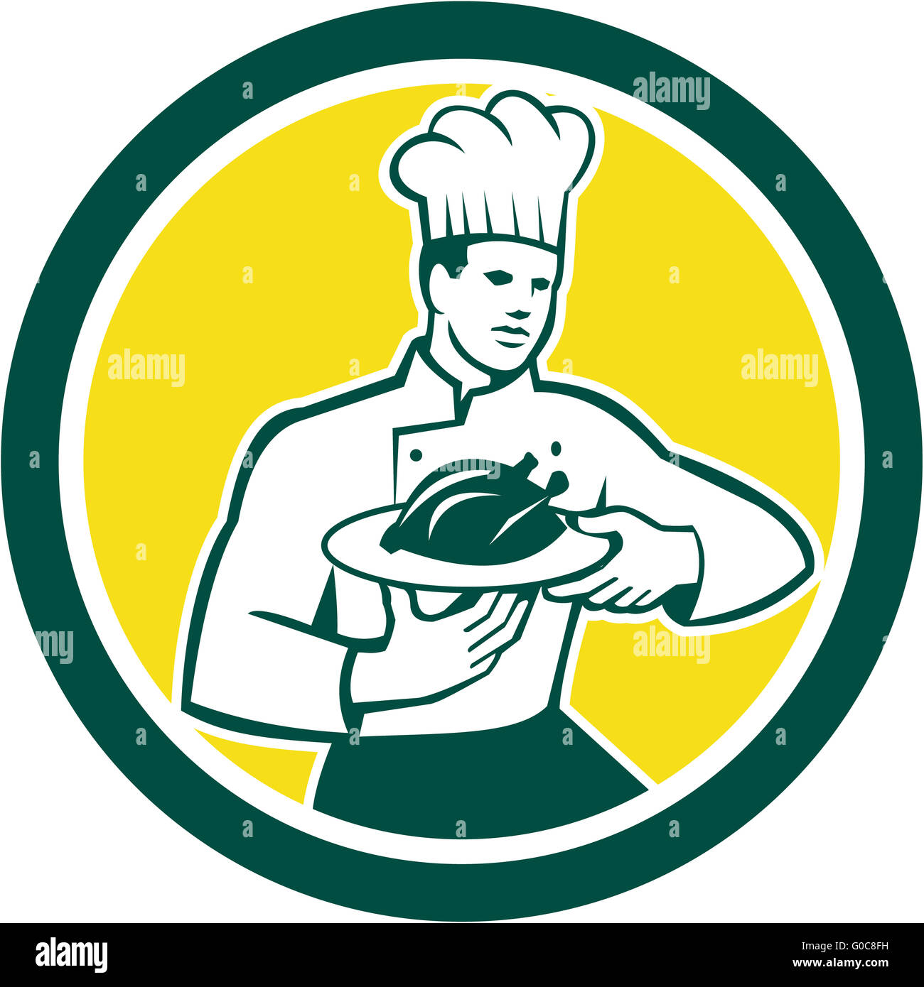 Chef Cook Serving Chicken Platter Circle Retro Stock Photo - Alamy