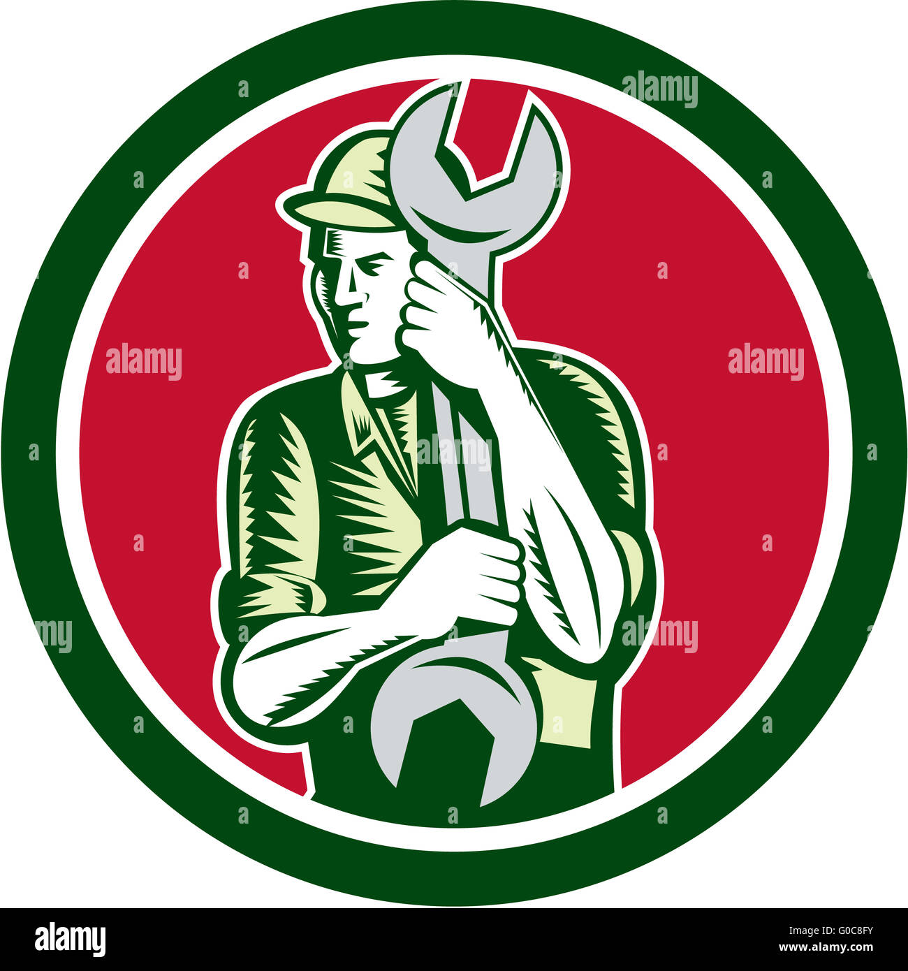Mechanic holding spanner wrench circle hi-res stock photography and ...