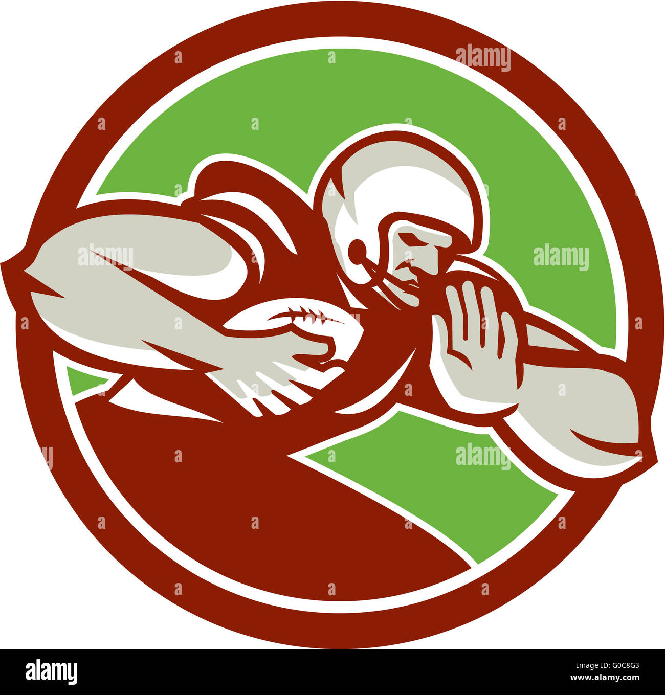 American Football Player Rushing Fending Circle Retro Stock Photo - Alamy