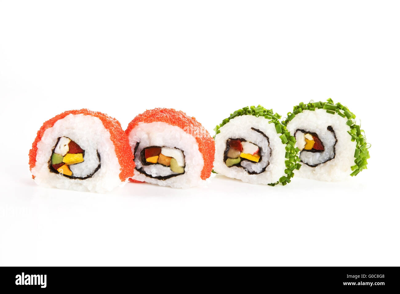 Makizushi. Four sushi rolls isolated on white Stock Photo - Alamy