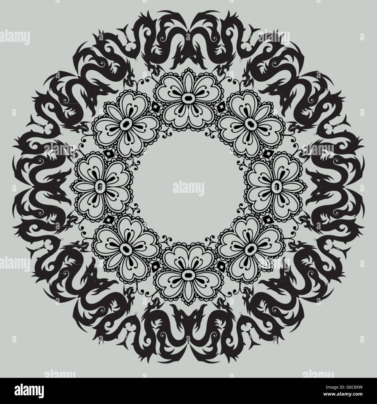 Round floral pattern on a gray background Stock Photo - Alamy