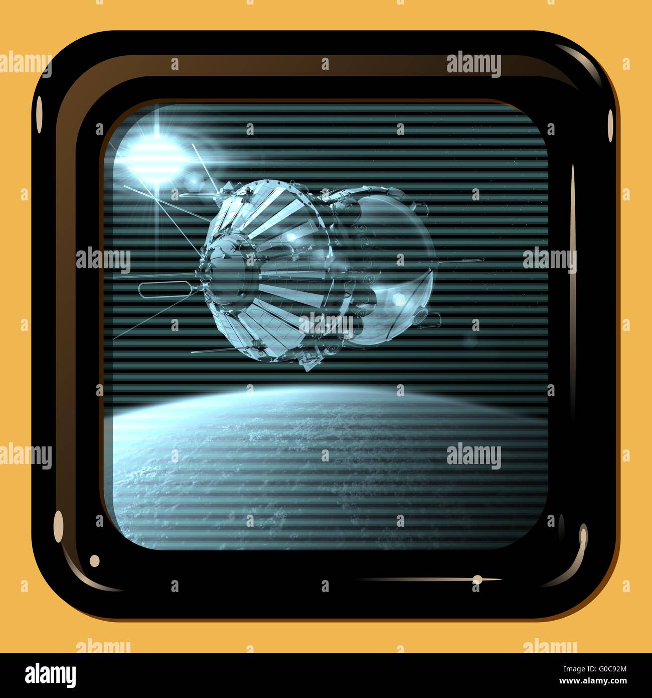 Retro TV display with first spaceship Stock Photo - Alamy