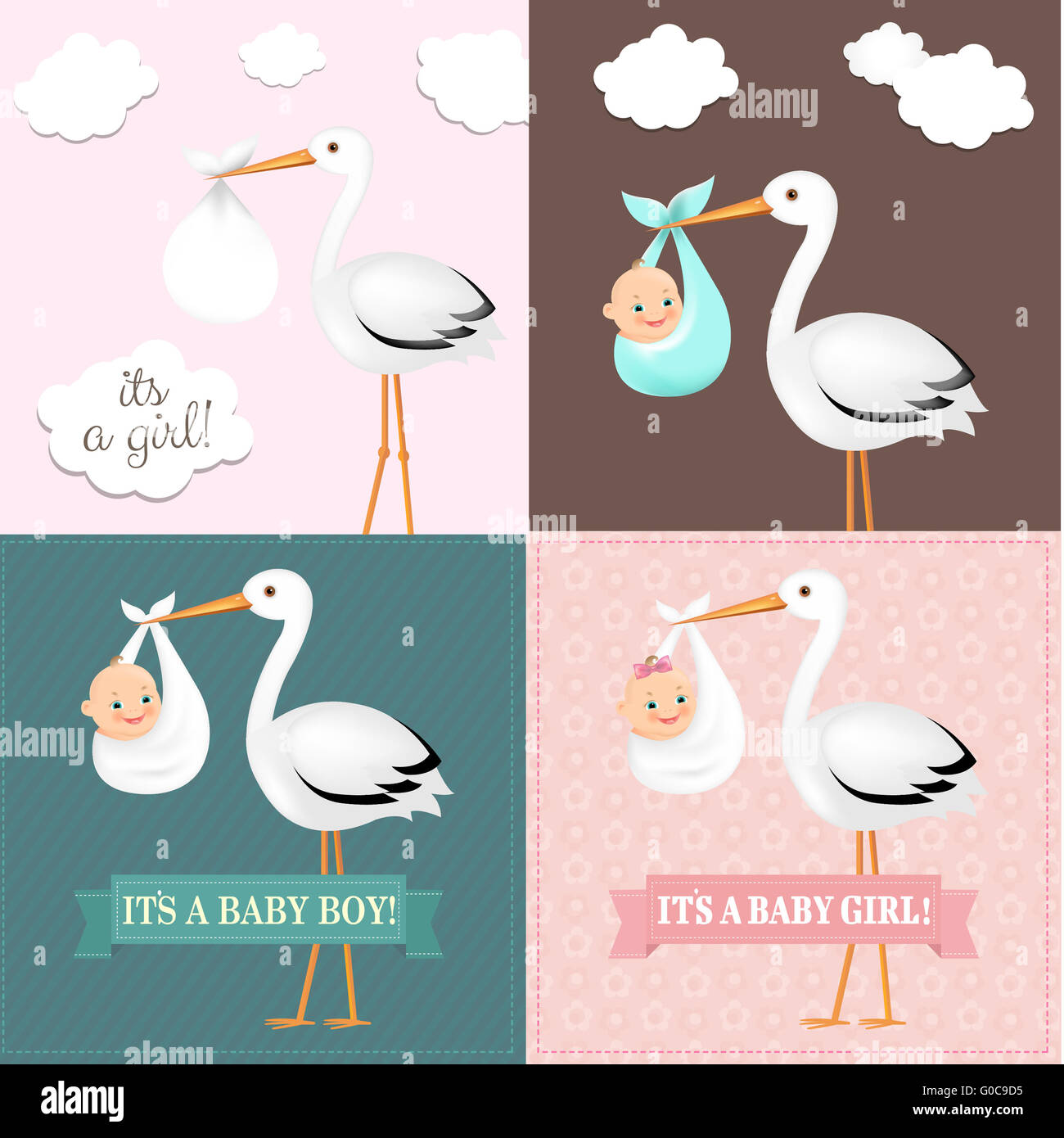 Stork With Baby Set Stock Photo - Alamy