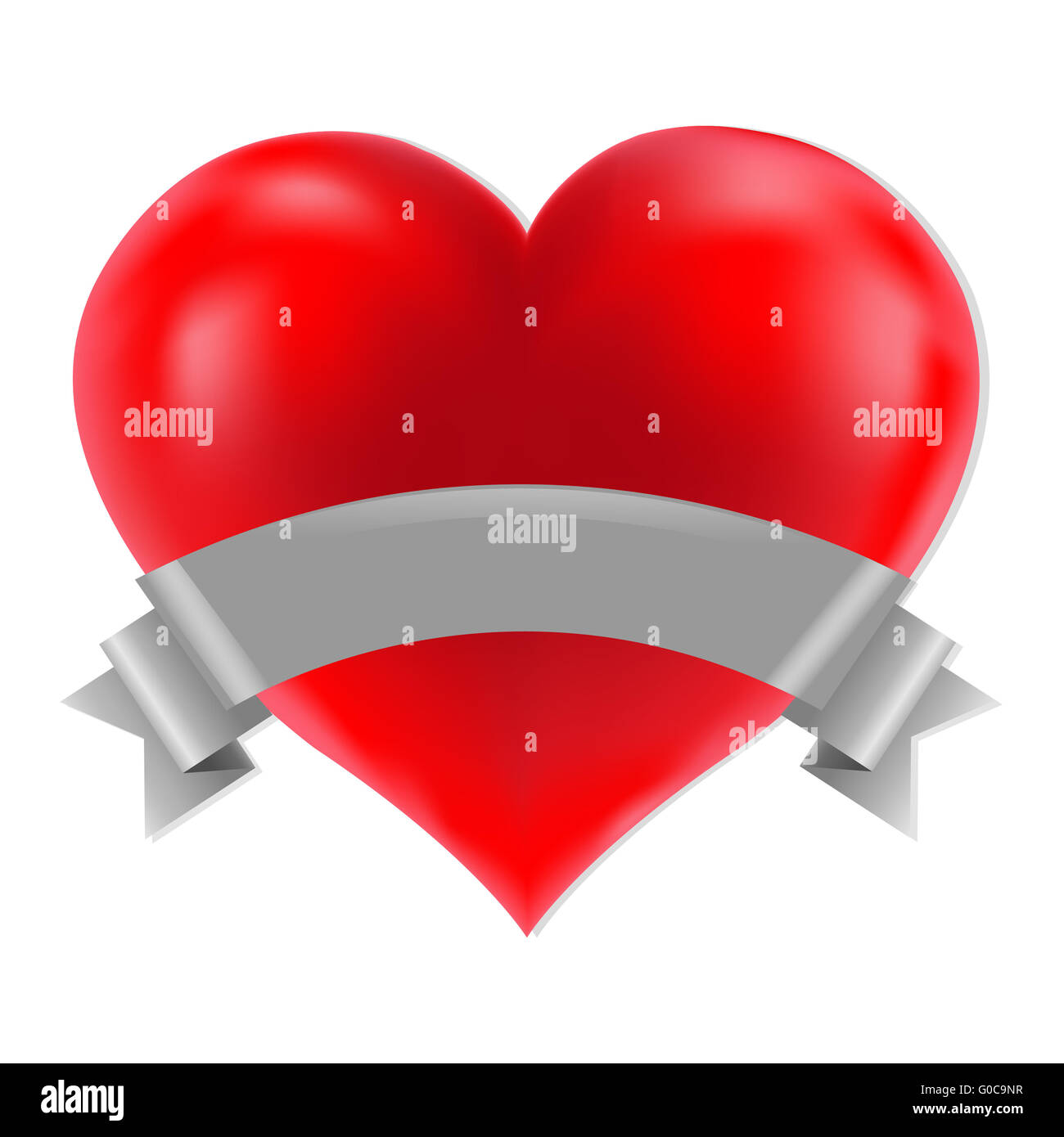 Red Realistic Heart With Ribbon Stock Photo - Alamy