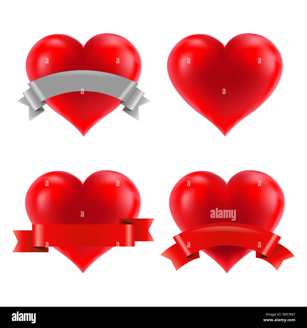 Red Realistic Hearts Set With Ribbons Stock Photo - Alamy