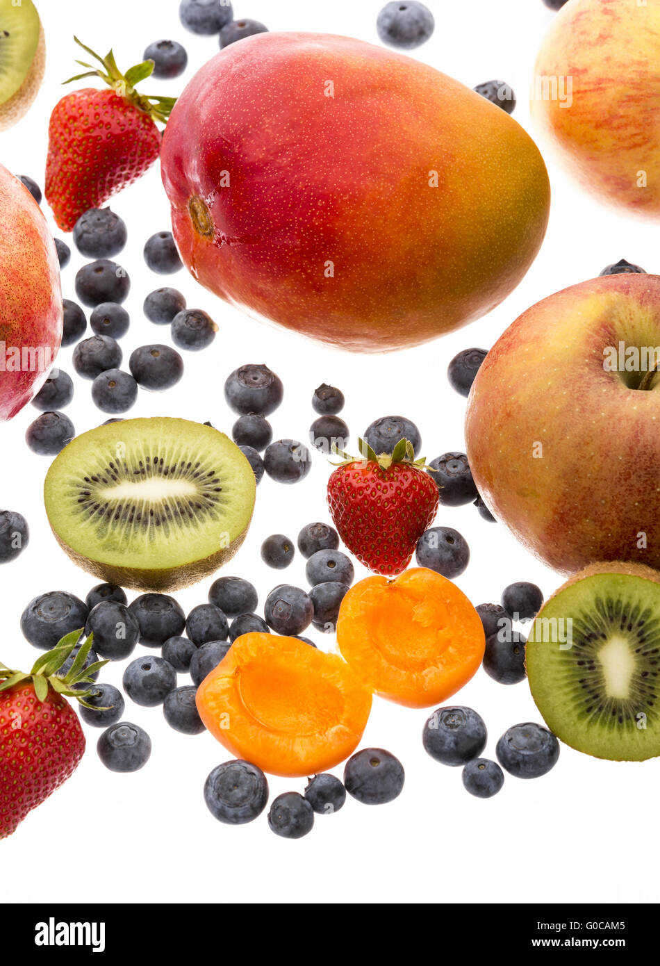 Vertical Closeup Of Assorted Fruits On White Stock Photo - Alamy