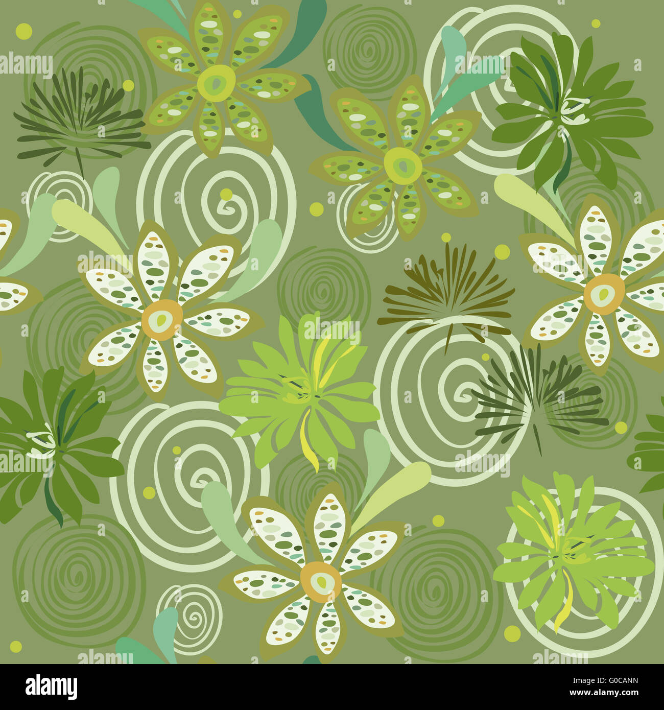 seamless swirly green floral pattern Stock Photo - Alamy