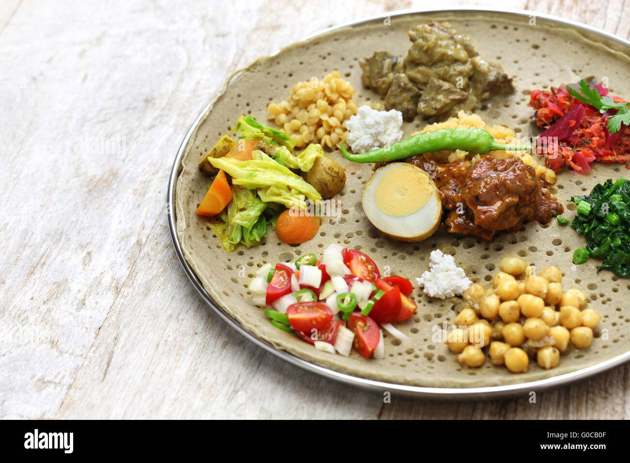 ethiopian cuisine, one plate dinner Stock Photo - Alamy