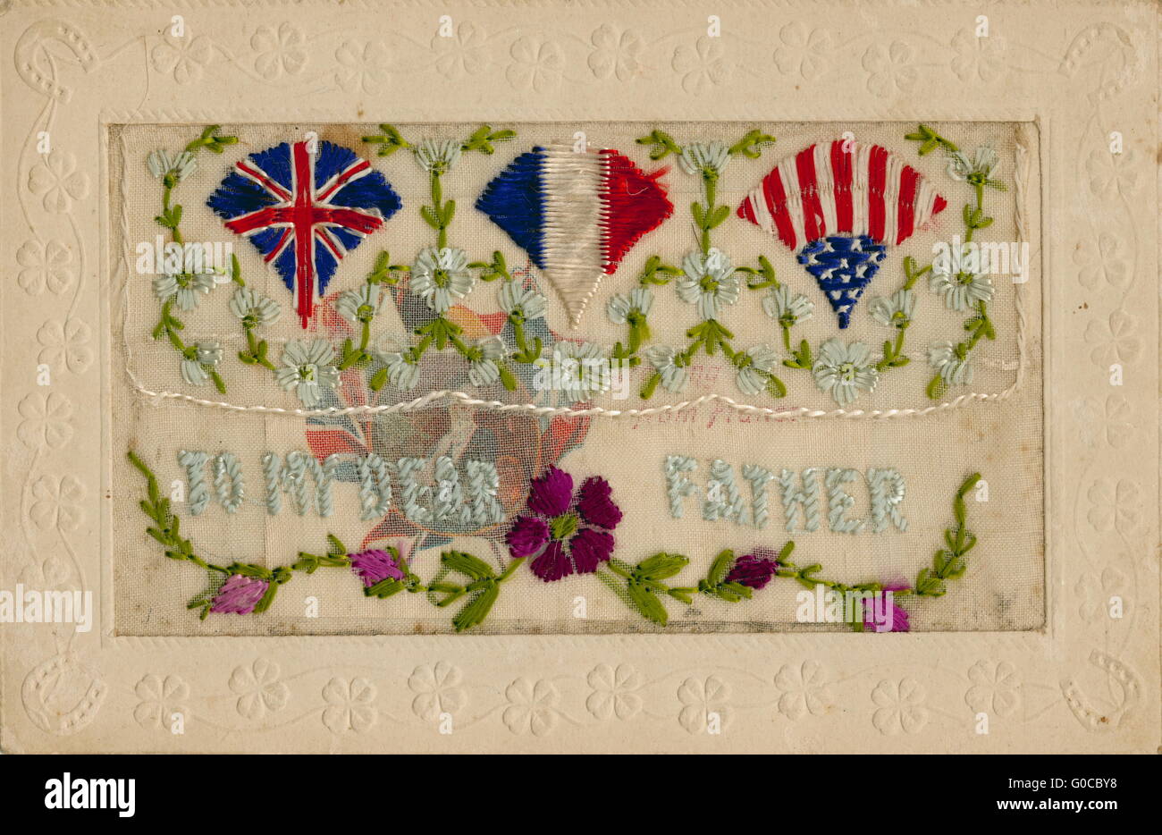AJAXNETPHOTO. 1914-1918. WW1 EPHEMERA. - A SILK EMBROIDERED LETTER CARD DEPICTING FLAG EMBLEMS ...