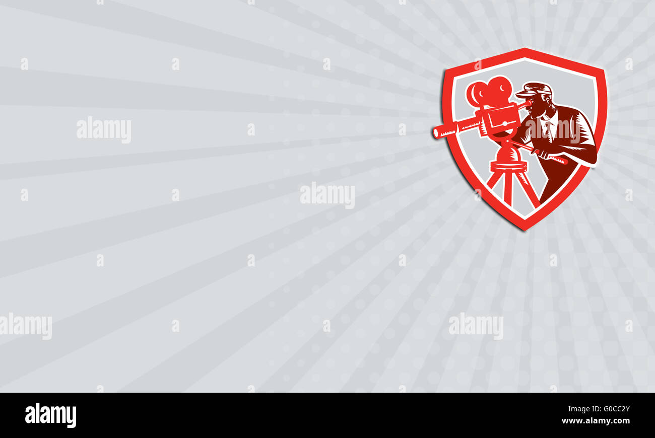 Business card Cameraman Vintage Movie Camera Shield Woodcut Stock Photo ...