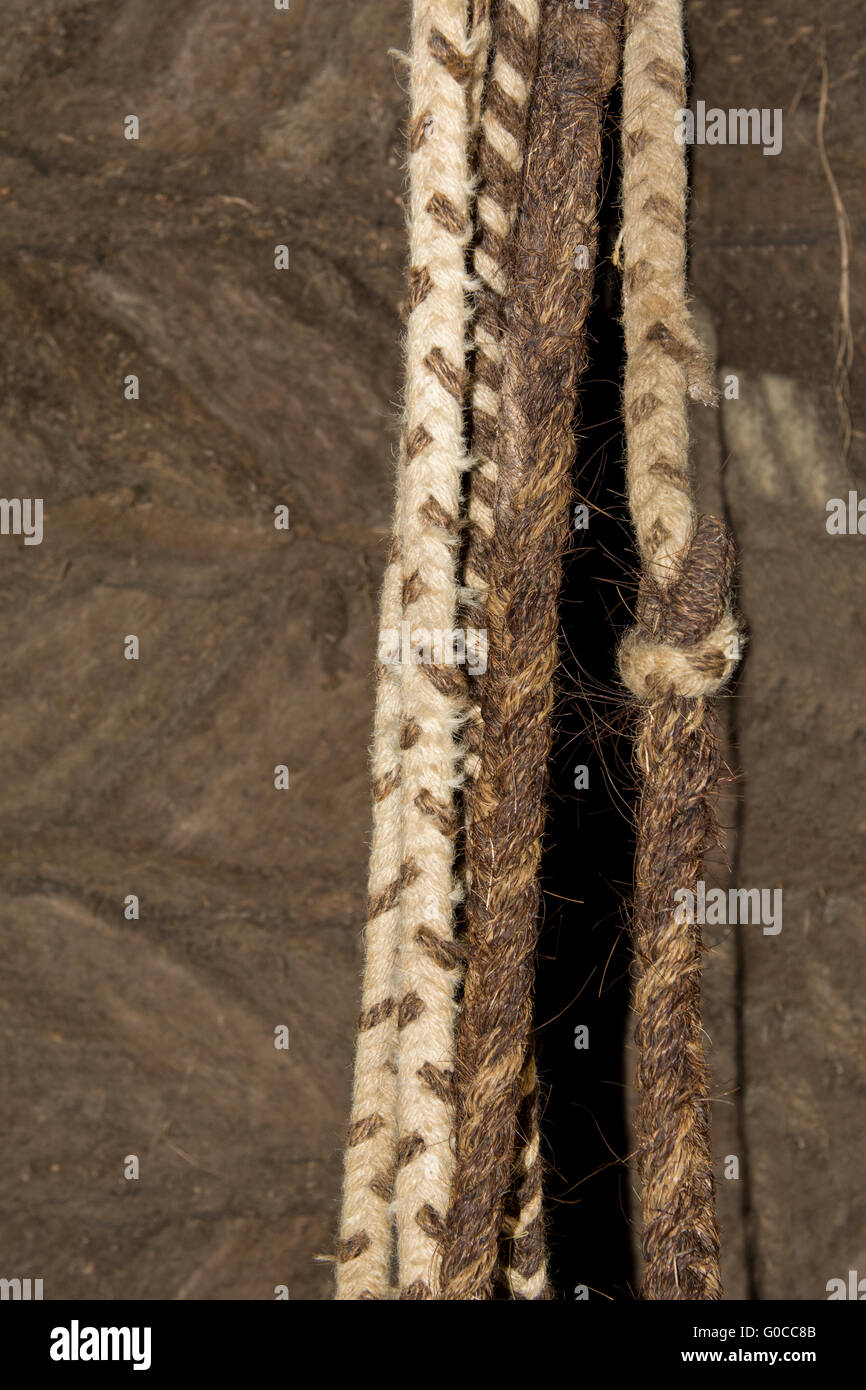 Iceland, Akureyri. Historic turf houses of Laufas. Inside restored turf ...