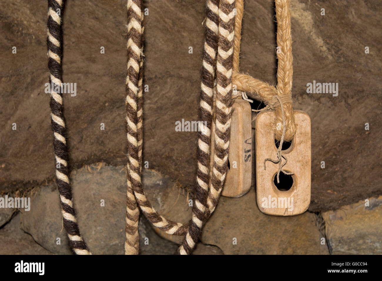 Iceland, Akureyri. Historic turf houses of Laufas. Inside restored turf ...