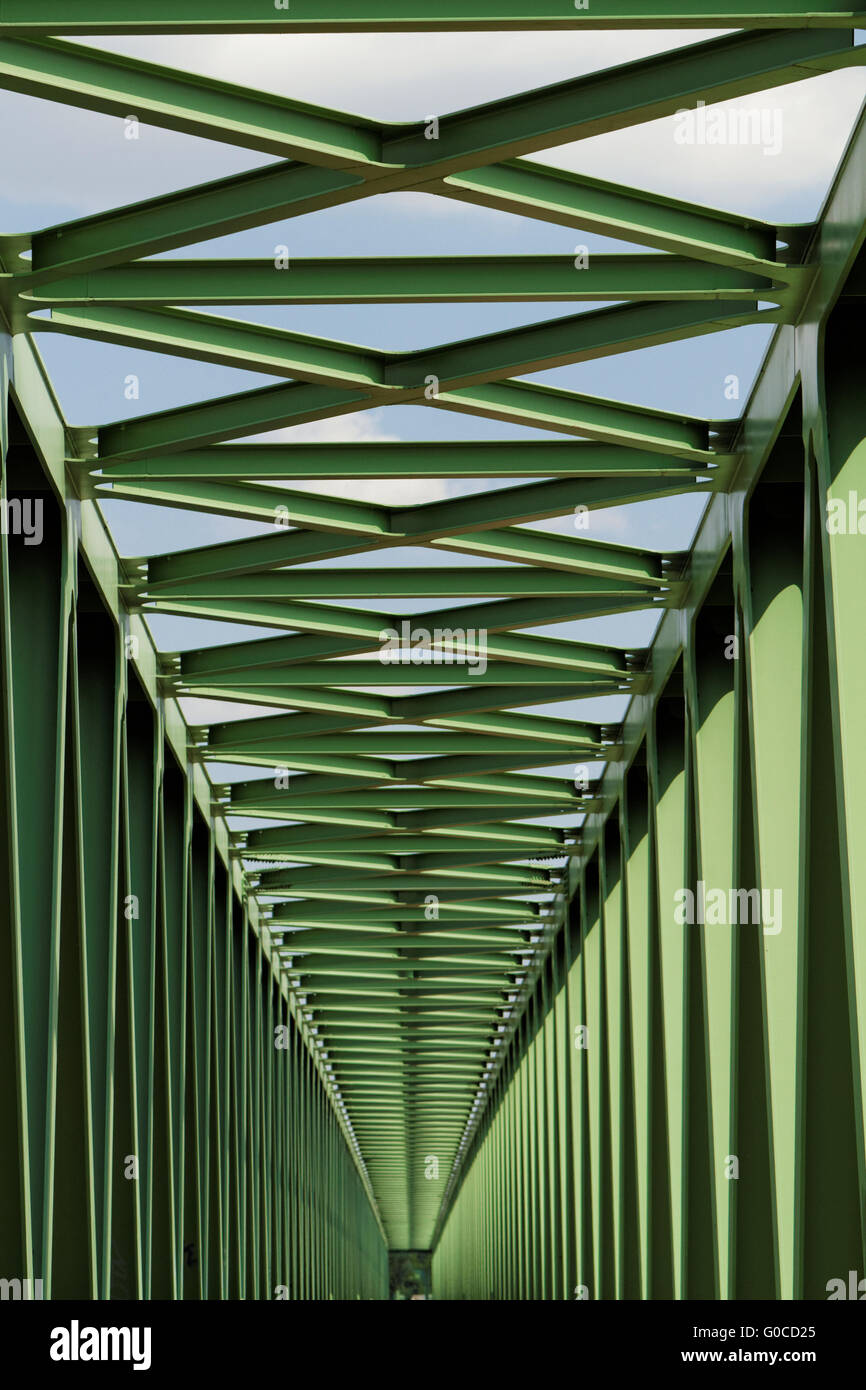 Railway metal bridge perspective view Stock Photo - Alamy