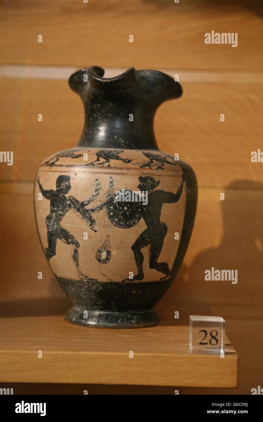 Etruria. Pottery. Oenochoe. A wine jug. Scene of fighting. 5th century ...