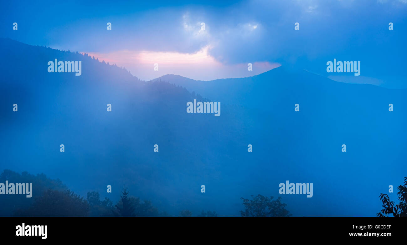 The Blue Ridge in fog, seen from Craggy Pinnacle, near the Blue Ridge ...