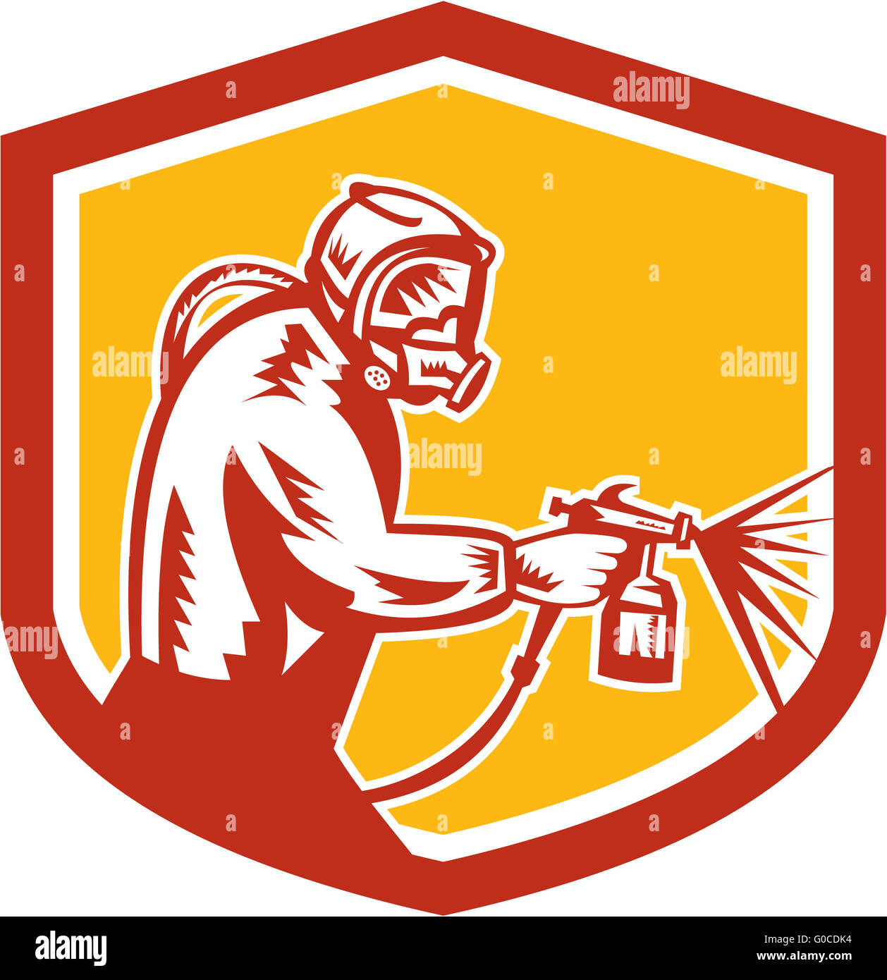 Spray Paint Gun Painter Spraying Shield Retro Stock Photo - Alamy