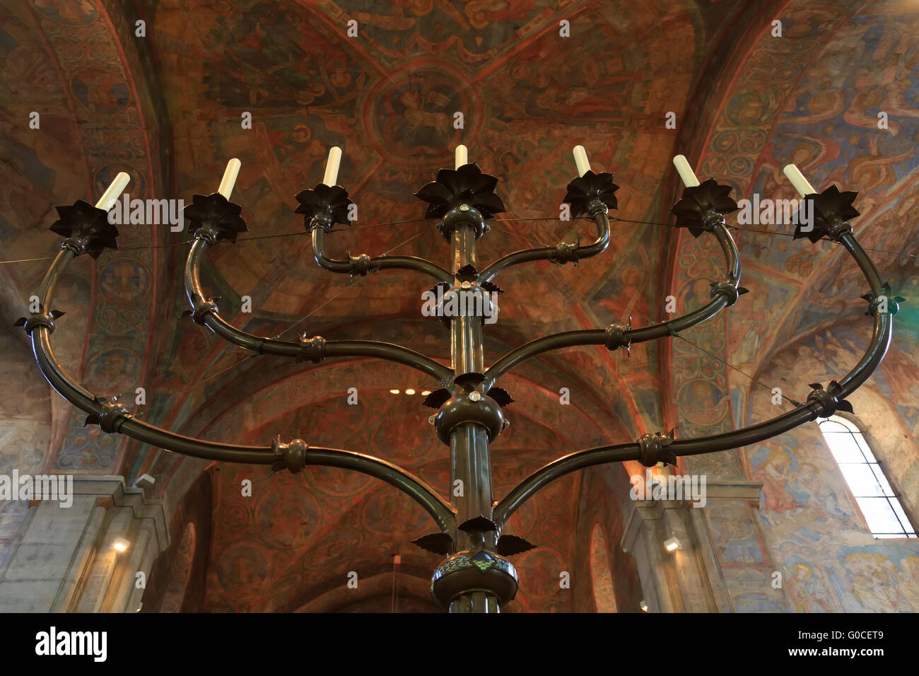 Ancient fresco and large candle inside the Brunswick cathedral in ...