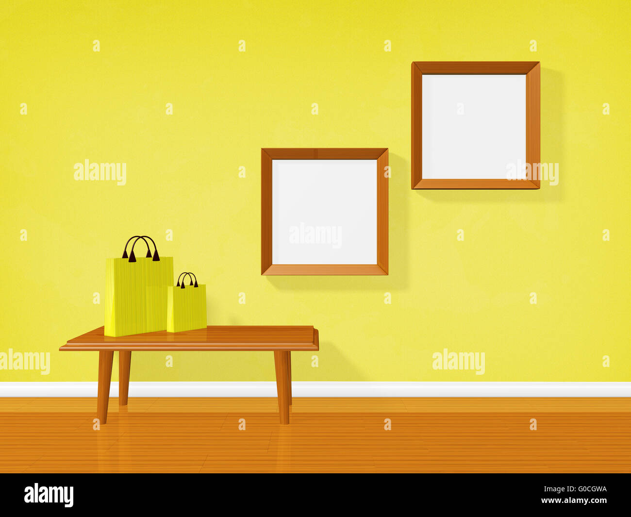 Empty Picture Frames on Wall and Shopping Bags Stock Photo - Alamy