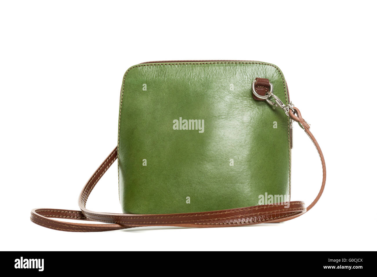 Leather green handbag isolated on white background Stock Photo - Alamy