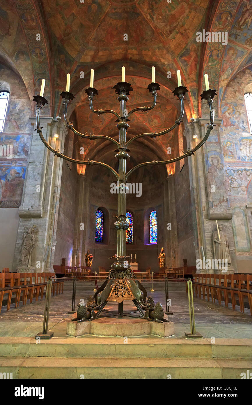 Ancient fresco and large candle inside the Brunswick cathedral in ...